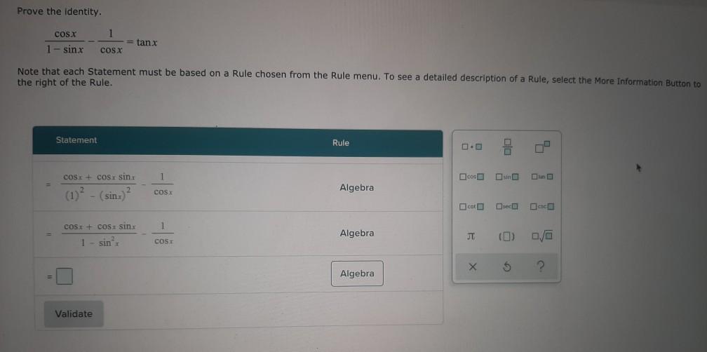 Solved Prove the identity. COSX 1 tang 1- sinx COSX Note | Chegg.com Solved Prove the identity. COSX 1 tang 1- sinx COSX Note | Chegg.com