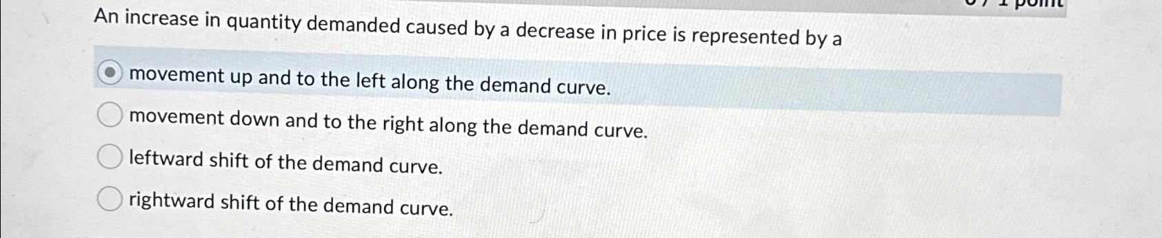 Solved An increase in quantity demanded caused by a decrease | Chegg.com
