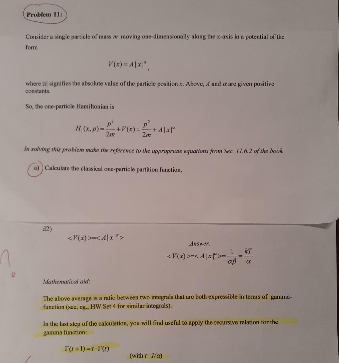 Solved Problem 11: Consider a single particle of mass m | Chegg.com