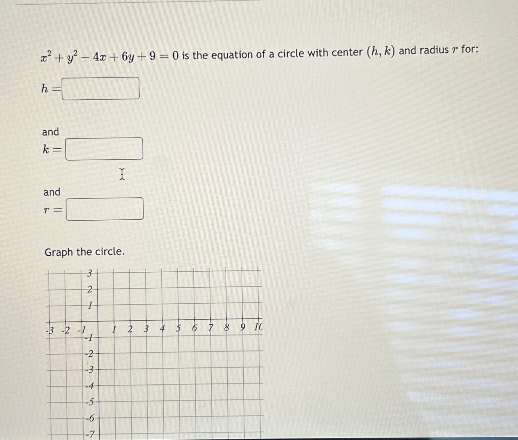 Solved x2+y2-4x+6y+9=0 ﻿is the equation of a circle with | Chegg.com