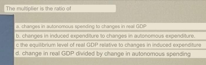 Solved a. changes in autonomous spending to changes in real | Chegg.com