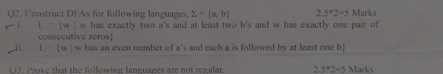Solved Q2. ﻿Construct DI:As for following languages, | Chegg.com