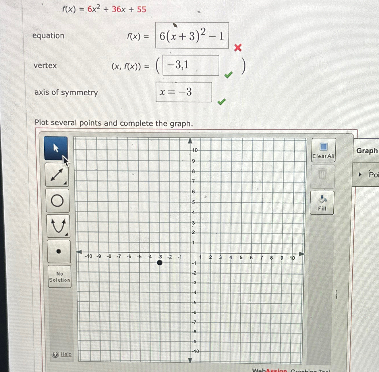 Solved f(x)=6x2+36x+55equationf(x)=6(x+3)2-1vertex | Chegg.com