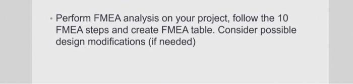 Solved • Perform FMEA analysis on your project, follow the | Chegg.com