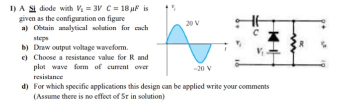 Solved 1) A Si diode with V2 = 3V C = 18 uF is given as the | Chegg.com