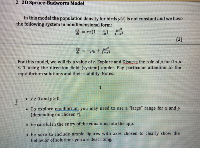 Solved 2. 2D Spruce-Budworm Model In this model the | Chegg.com