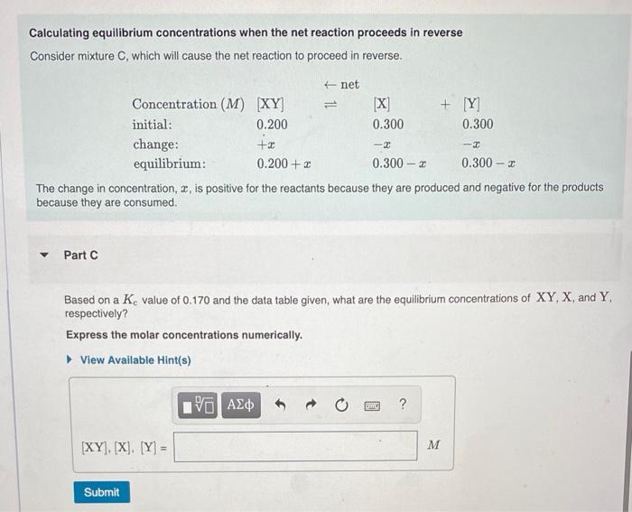 Solved Calculating equilibrium concentrations when the net | Chegg.com