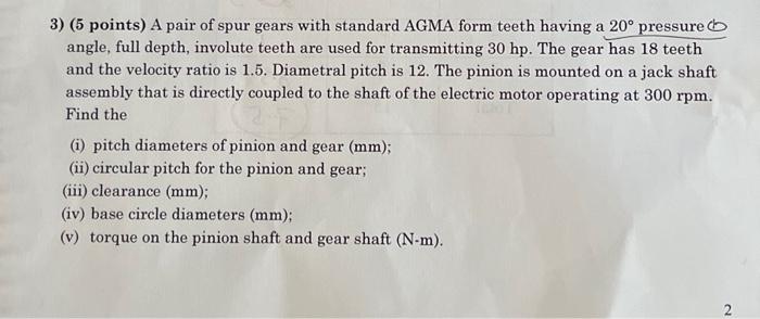 Solved 3) (5 points) A pair of spur gears with standard AGMA | Chegg.com