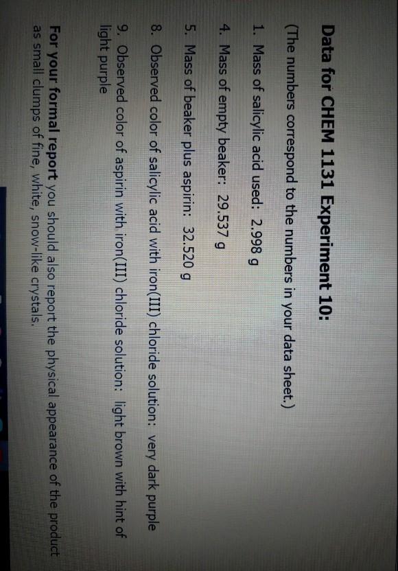 Solved Experiment 10 Data Sheet Name CHEM 1131 Date | Chegg.com