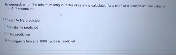 Solved In general, when the minimum fatigue factor of safety | Chegg.com