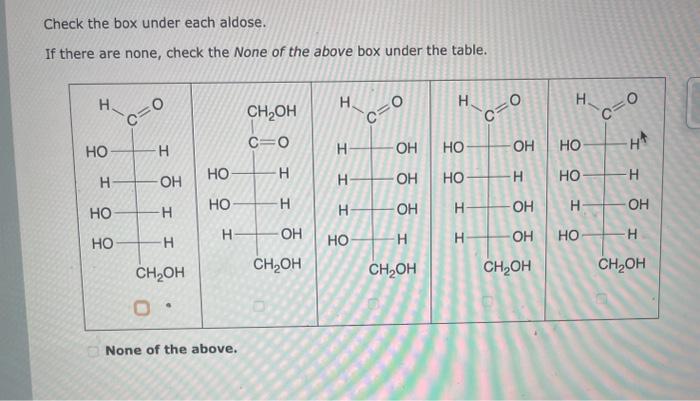 Solved Check the box under each aldose. If there are none, | Chegg.com