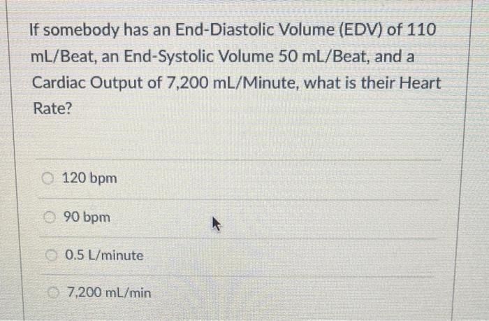 Solved If somebody has an End-Diastolic Volume (EDV) of 110 | Chegg.com