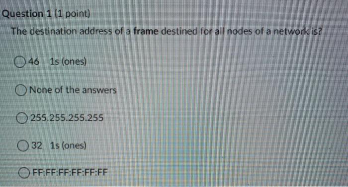 Solved Question 1 (1 point) The destination address of a | Chegg.com