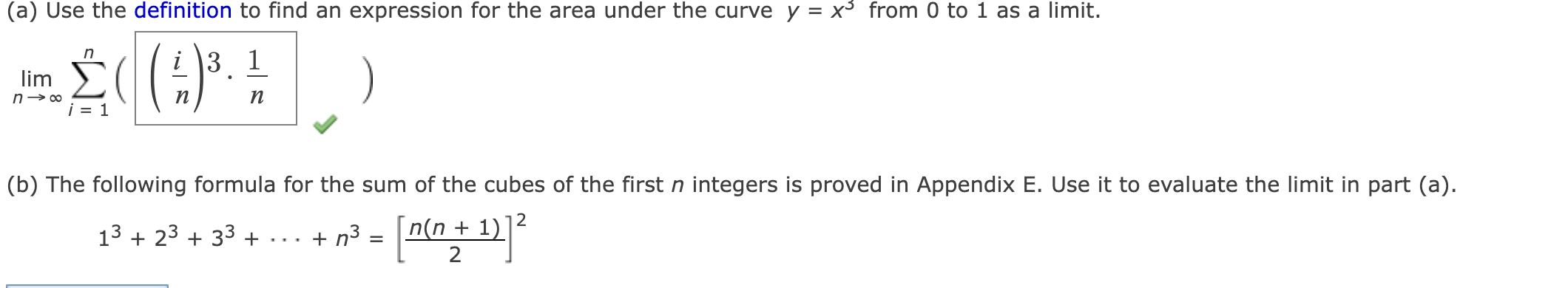 Solved (b) ﻿The following formula for the sum of the cubes | Chegg.com