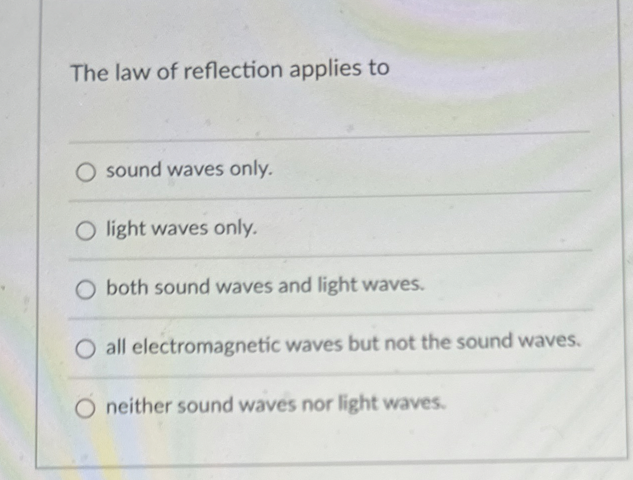 Solved The law of reflection applies tosound waves | Chegg.com