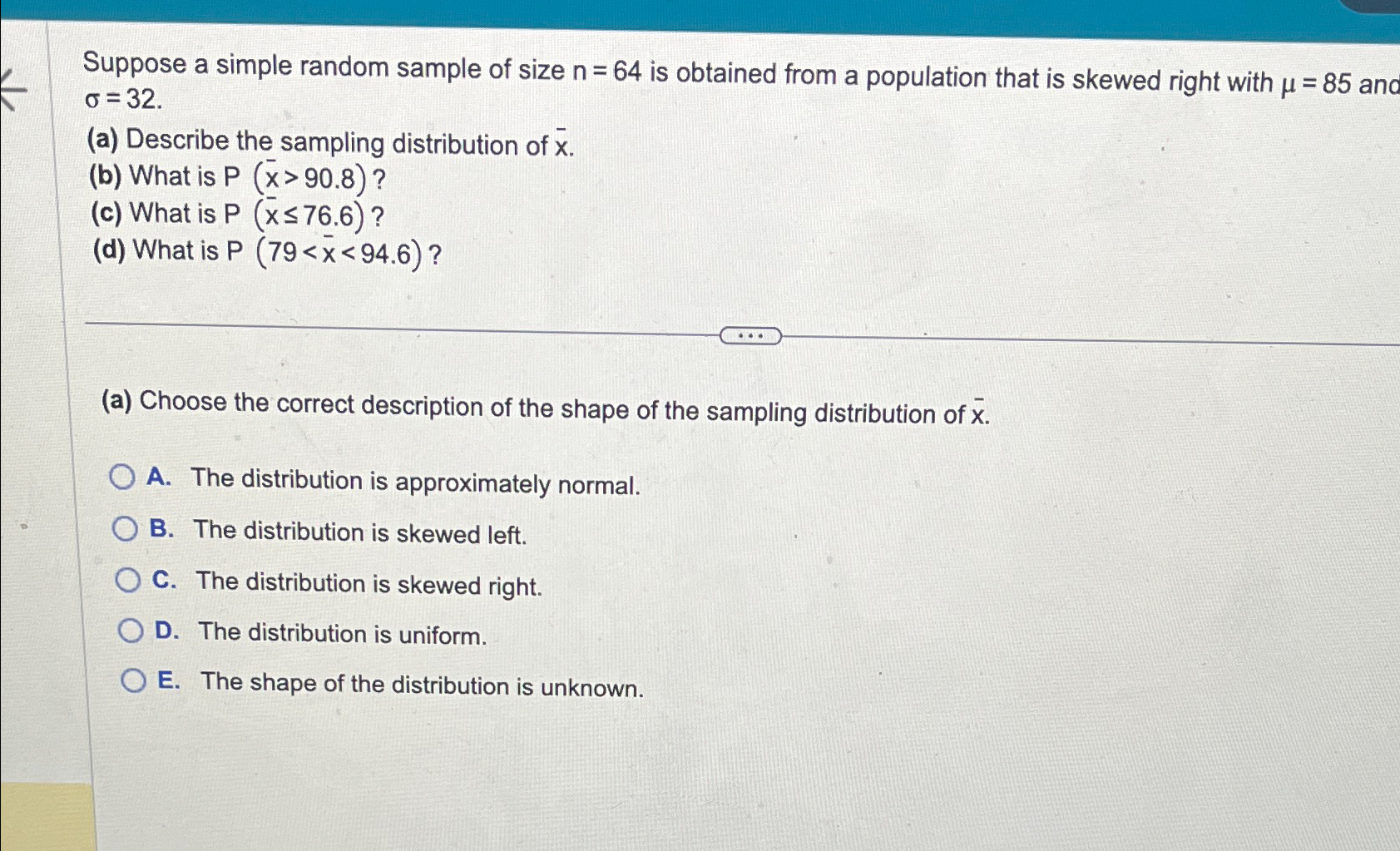 Solved Suppose a simple random sample of size n=64 ﻿is | Chegg.com