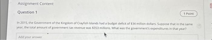 Solved Assignment Content Question 1 1 Point In 2015, the | Chegg.com