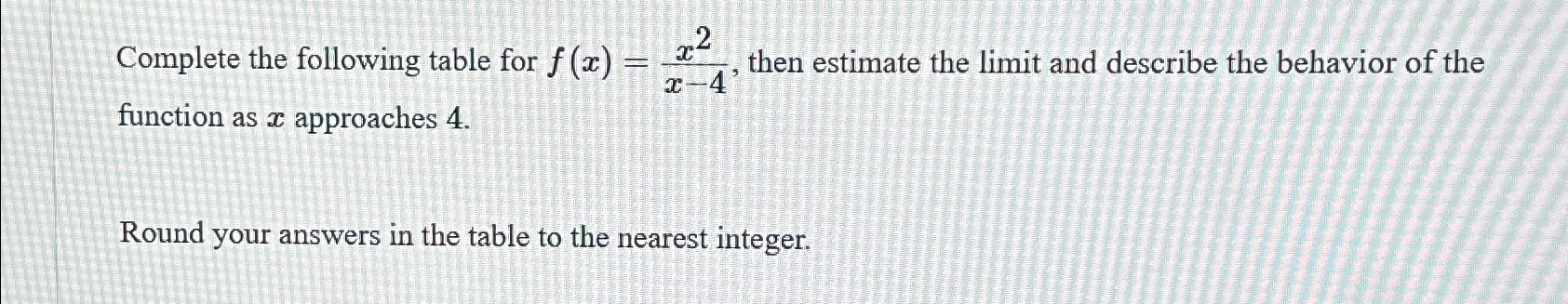 Complete the following table for f(x)=x2x-4, ﻿then | Chegg.com