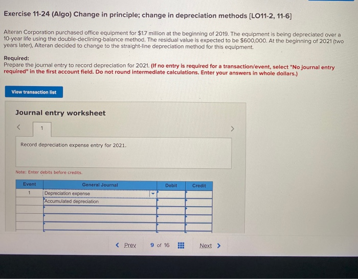 Solved Exercise 11-24 (Algo) Change in principle; change in | Chegg.com