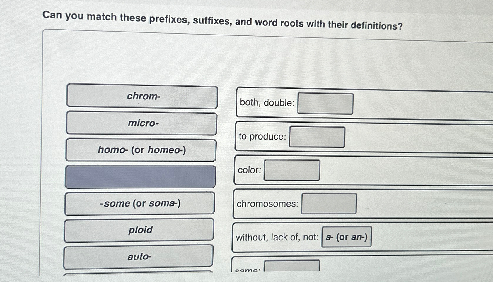 Solved Can you match these prefixes, suffixes; and word | Chegg.com