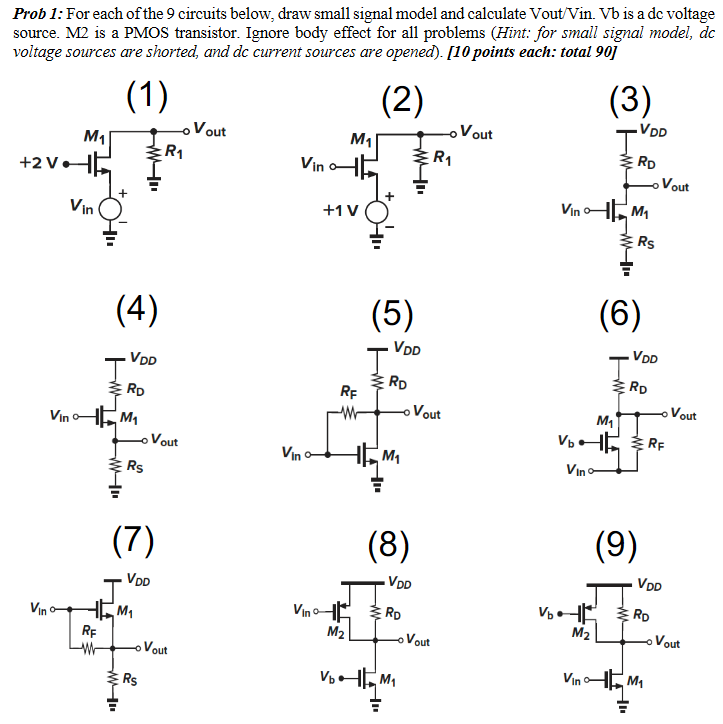 Prob 1: For each of the 9 ﻿circuits below, draw small | Chegg.com