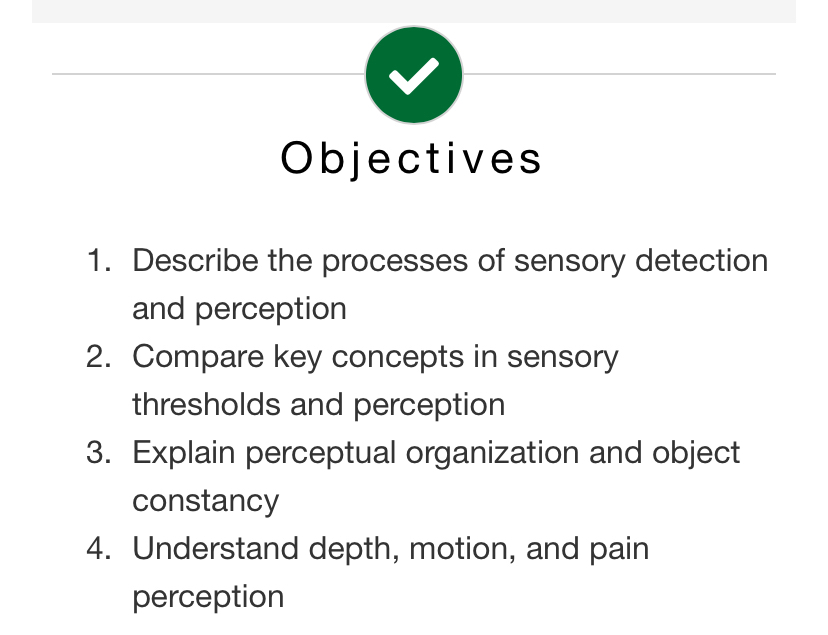 Solved ObjectivesDescribe the processes of sensory detection | Chegg.com
