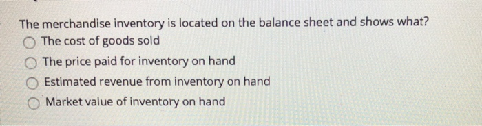 Solved The merchandise inventory is located on the balance | Chegg.com