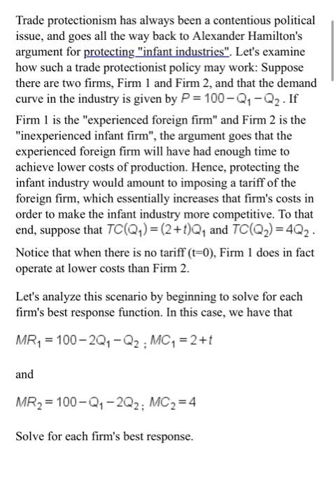 Solved Trade protectionism has always been a contentious | Chegg.com