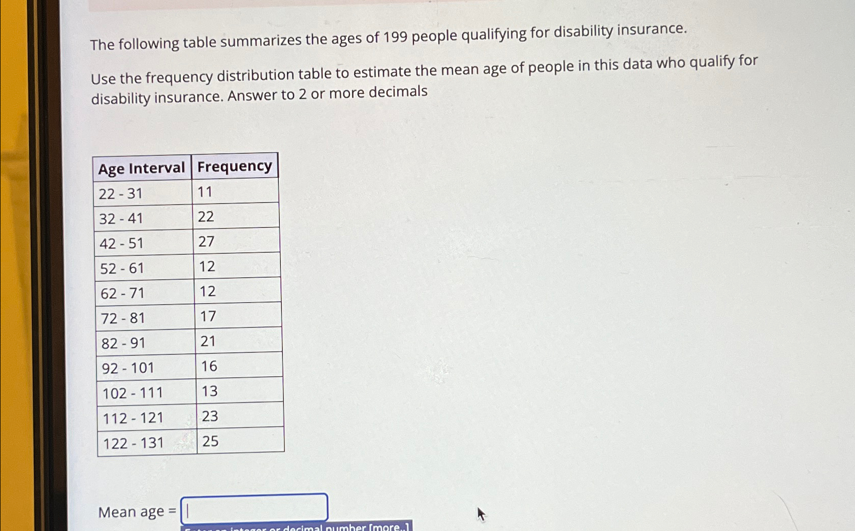 Solved The following table summarizes the ages of 199 | Chegg.com