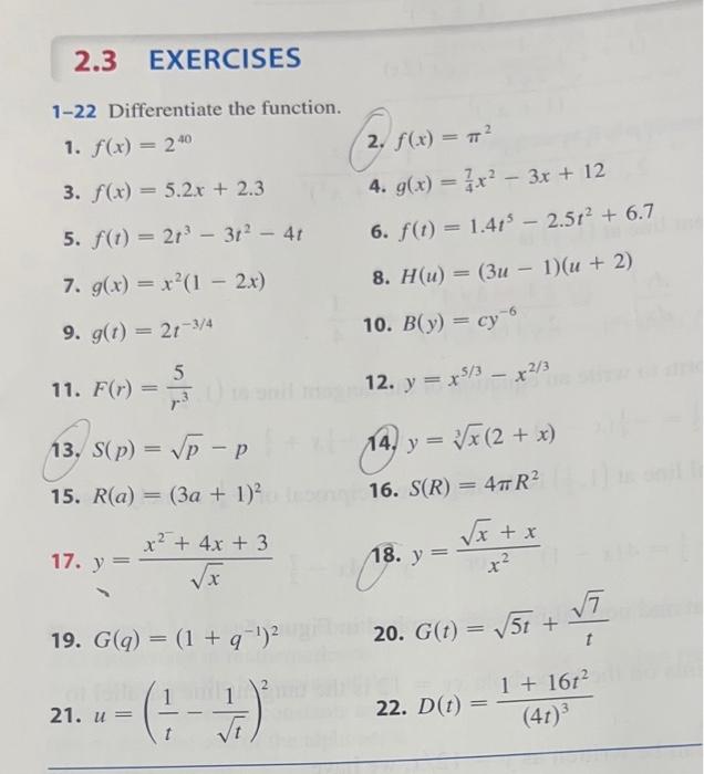 Solved 1-22 Differentiate the function. 1. f(x)=240 2. | Chegg.com
