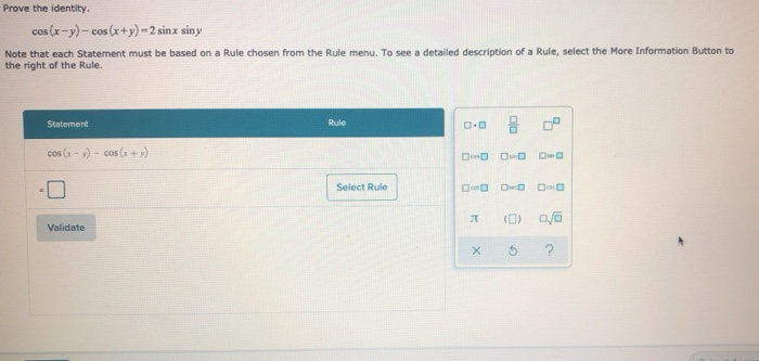 Solved Prove the identity. cos (x-y) - cos(x+y) - 2 sinx | Chegg.com