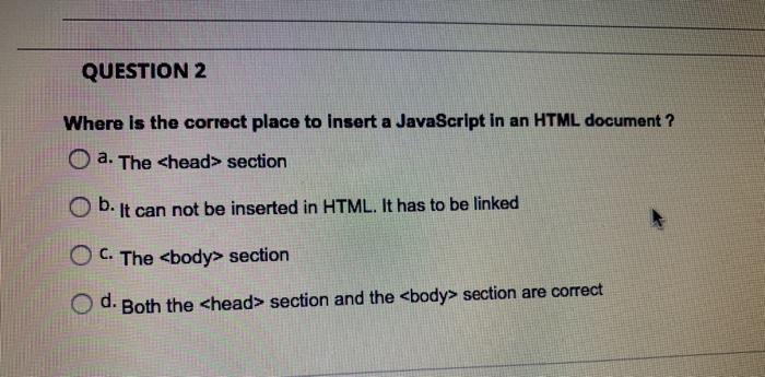 Solved QUESTION 2 Where is the correct place to insert a | Chegg.com