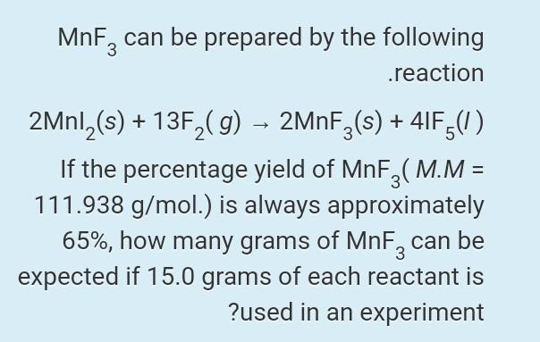 Solved MnFz can be prepared by the following .reaction | Chegg.com