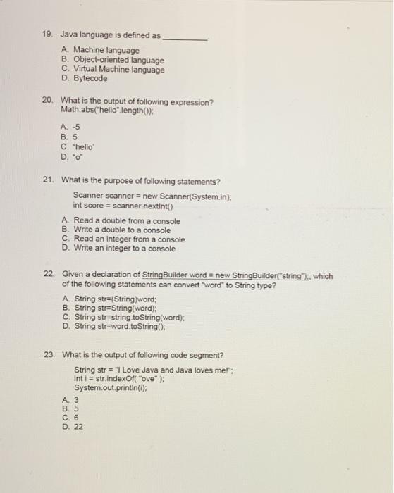 Solved 5 What Is The Output Of Following Java Code Segment 