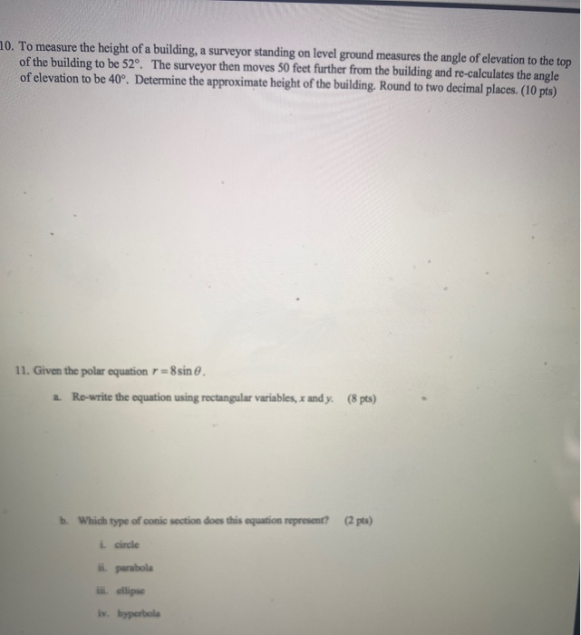 Solved 10. To measure the height of a building, a surveyor | Chegg.com