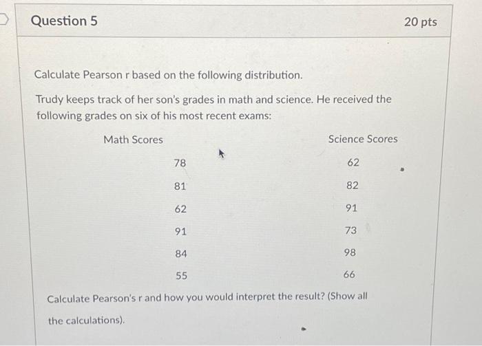 Solved Calculate Pearson r based on the following | Chegg.com