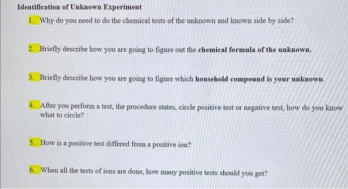 Solved Identification of Unknown Experiment 1. Why do you | Chegg.com