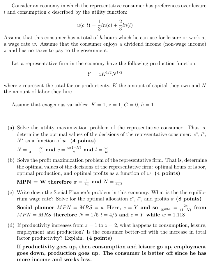 Solved Consider an economy in which the representative | Chegg.com