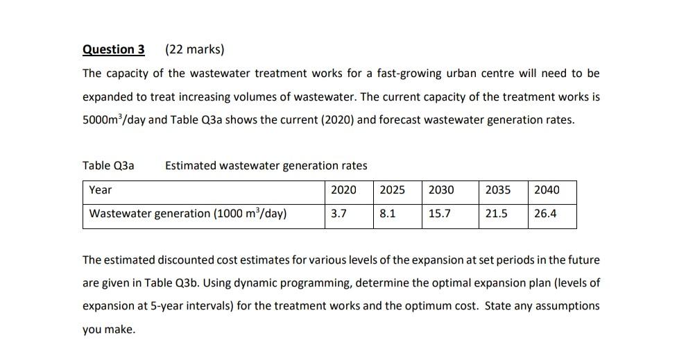 Question 3 (22 marks) The capacity of the wastewater | Chegg.com