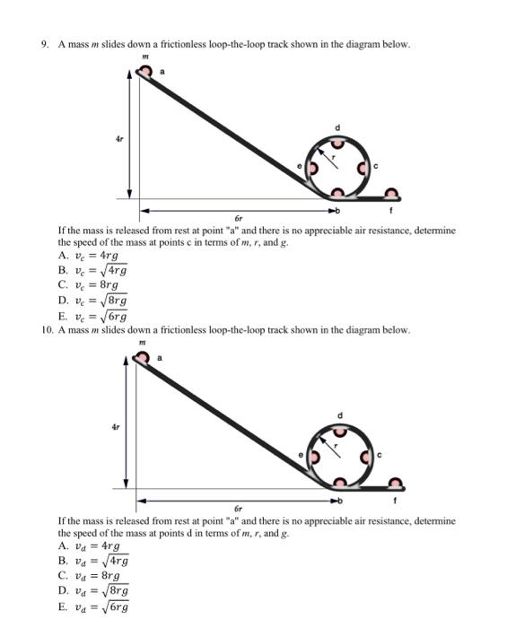 Solved 9. A mass m slides down a frictionless loop-the-loop | Chegg.com