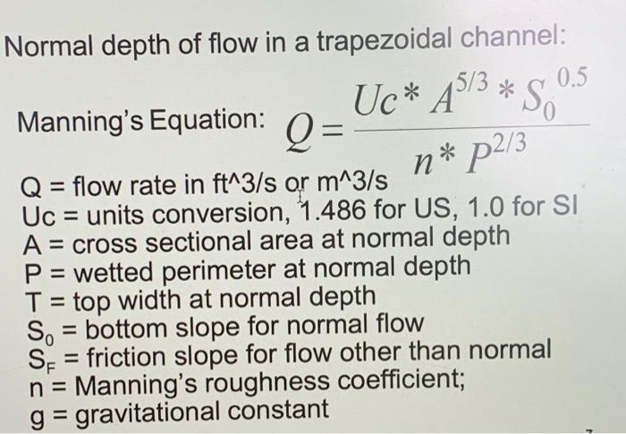 Solved 2. Use a spreadsheet to determine the normal depth | Chegg.com