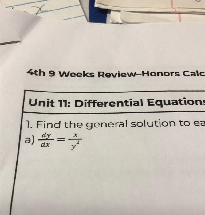 Solved 4th 9 Weeks Review-Honors Calc Unit 11: Differential | Chegg.com