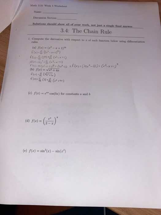 Solved Math 1131 Week 5 Worksheet Name: Discussion Section: | Chegg.com