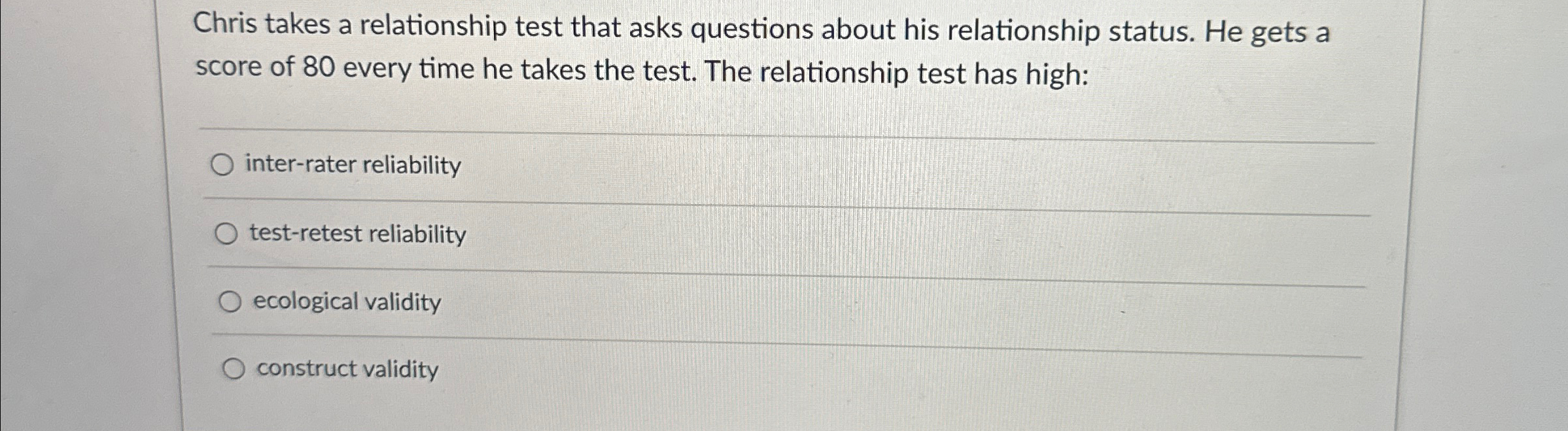Solved Chris takes a relationship test that asks questions | Chegg.com