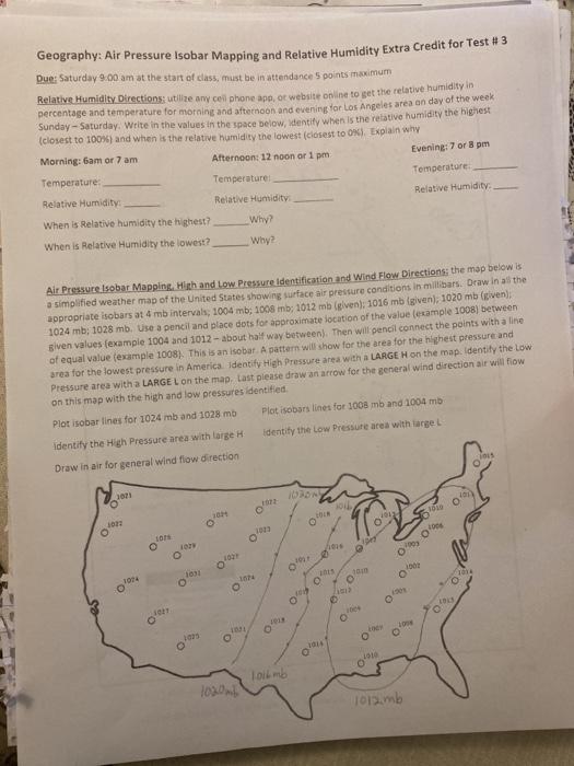 Solved Geography: Air Pressure Isobar Mapping and Relative | Chegg.com