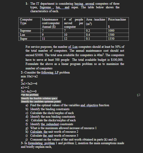 Solved (please answer it on a paper) ﻿1- ﻿The IT department | Chegg.com