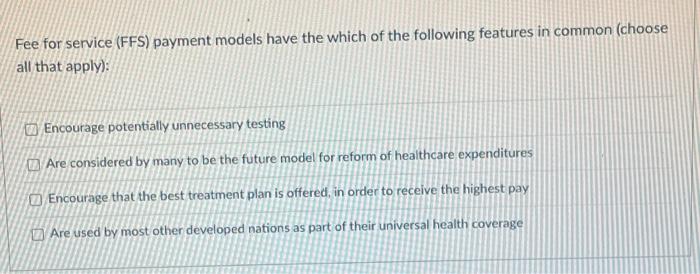 Solved Fee for service (FFS) payment models have the which | Chegg.com