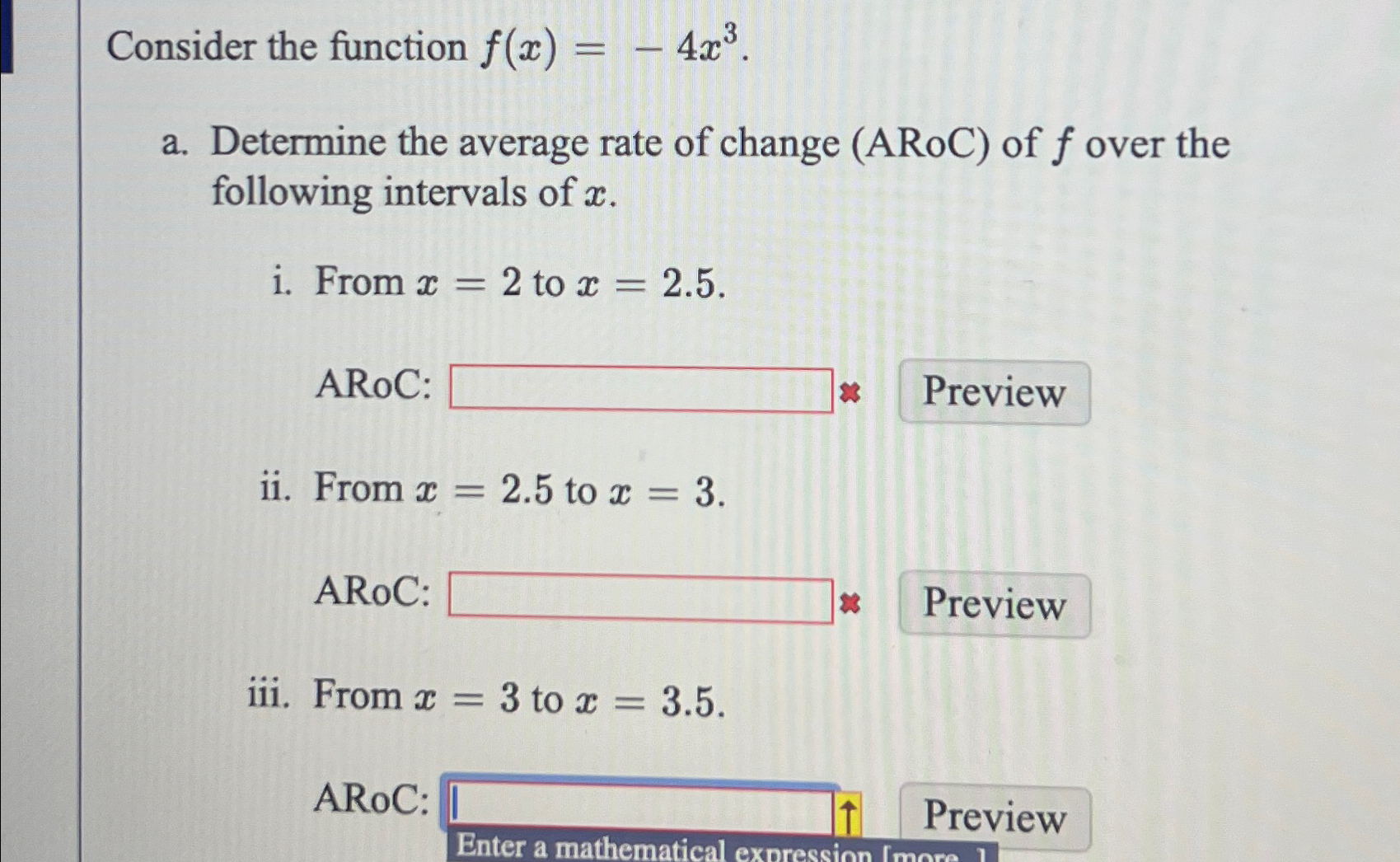 Solved Consider the function f(x)=-4x3.a. ﻿Determine the | Chegg.com
