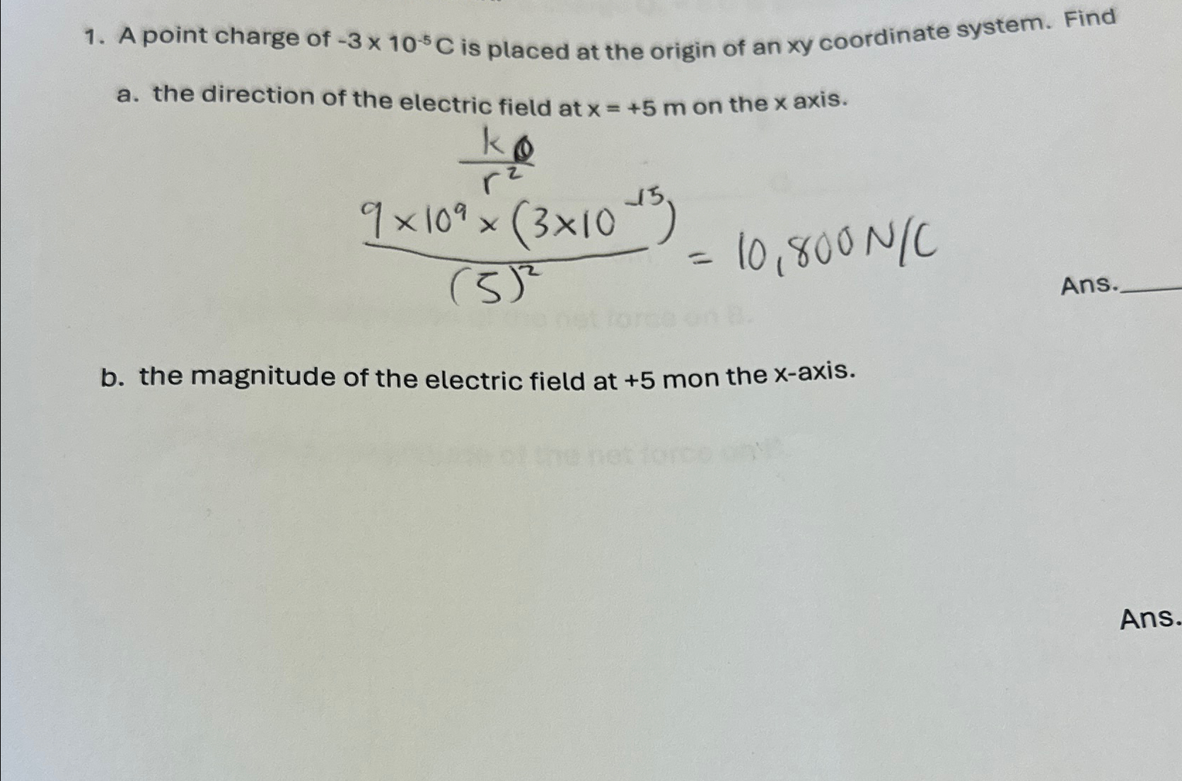 Solved A point charge of -3×10-5C ﻿is placed at the origin | Chegg.com