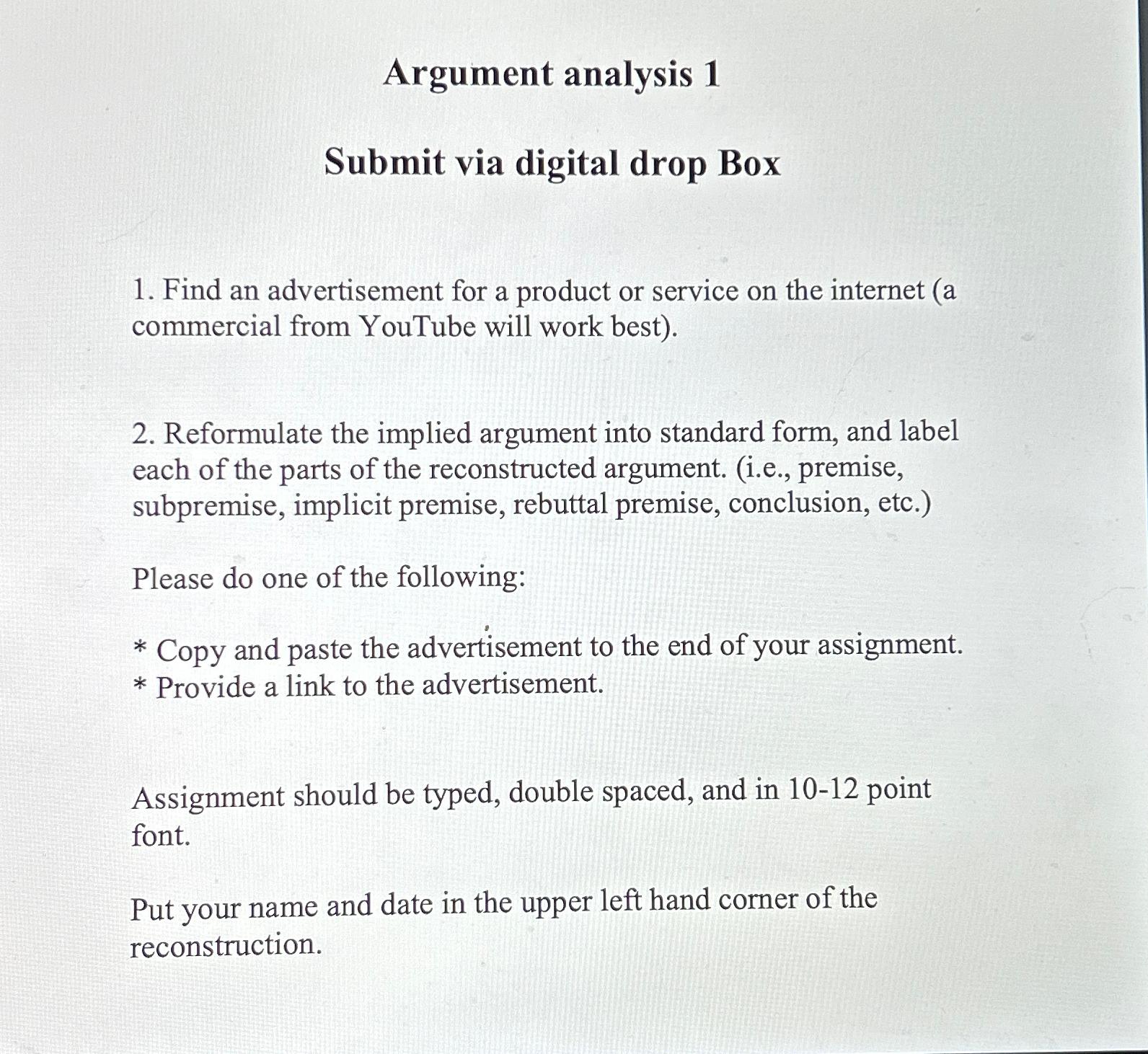Solved Argument analysis 1Submit via digital drop BoxFind an | Chegg.com